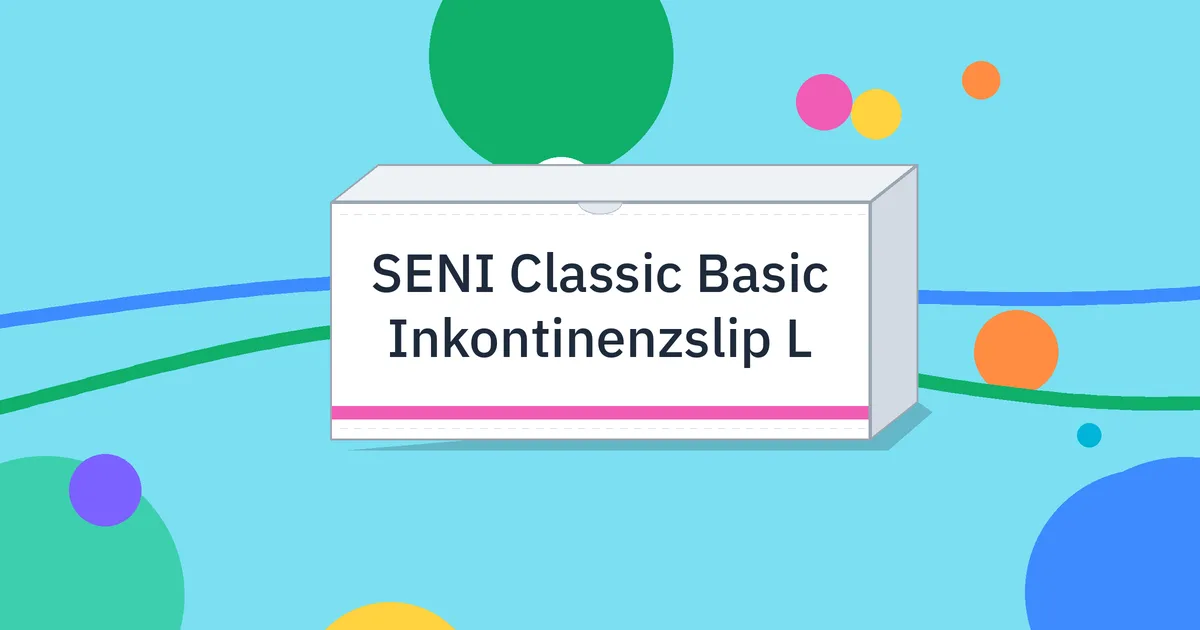 Symbolbild: Packung mit der Aufschrift SENI Classic Basic Inkontinenzslip L (PZN 13335883) – Verfügbarkeit und Bezug in Apotheken in Frankfurt am Main