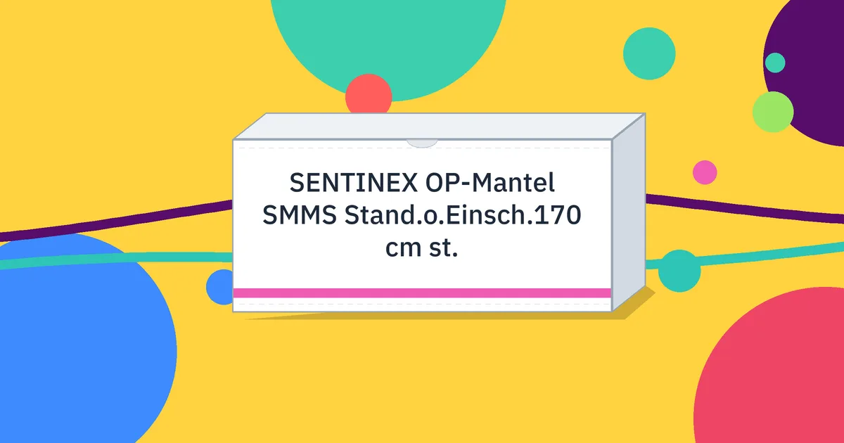 Symbolbild: Packung mit der Aufschrift SENTINEX OP-Mantel SMMS Stand.o.Einsch.170 cm st. (PZN 20188862) – Verfügbarkeit und Bezug in Apotheken in Frankfurt am Main