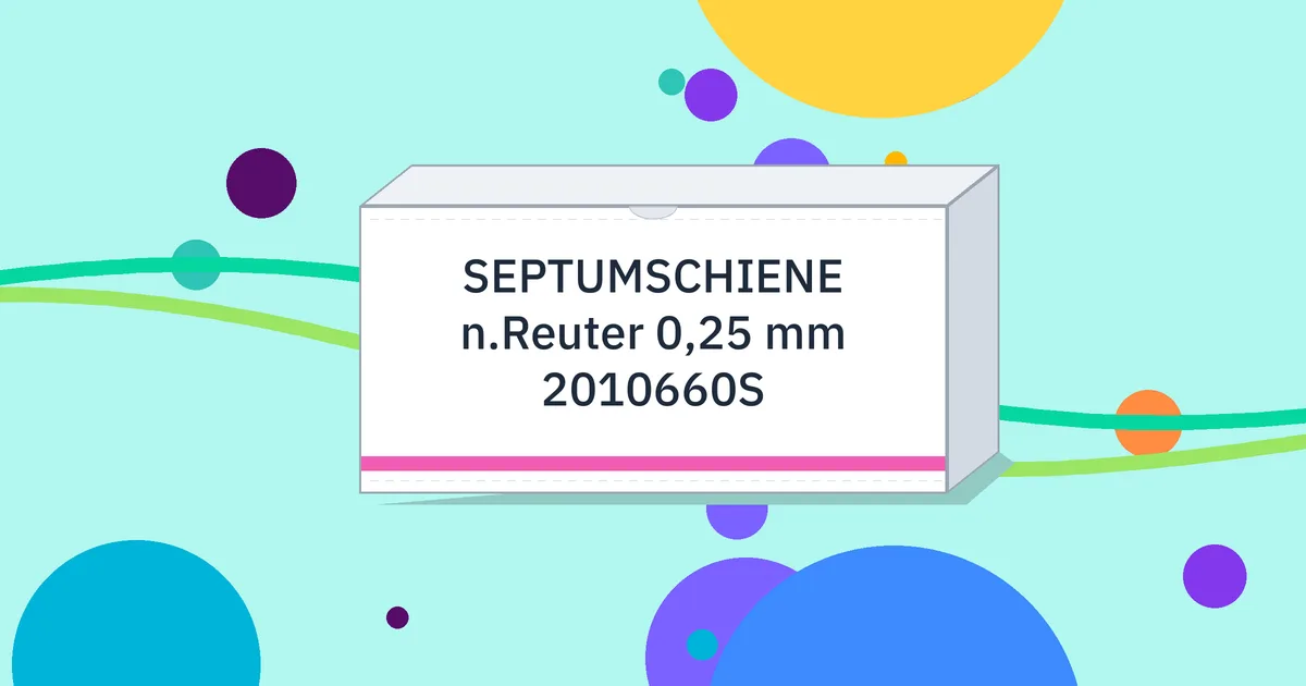 Symbolbild: Packung mit der Aufschrift SEPTUMSCHIENE n.Reuter 0,25 mm 2010660S (PZN 00185382) – Verfügbarkeit und Bezug in Apotheken in Frankfurt am Main