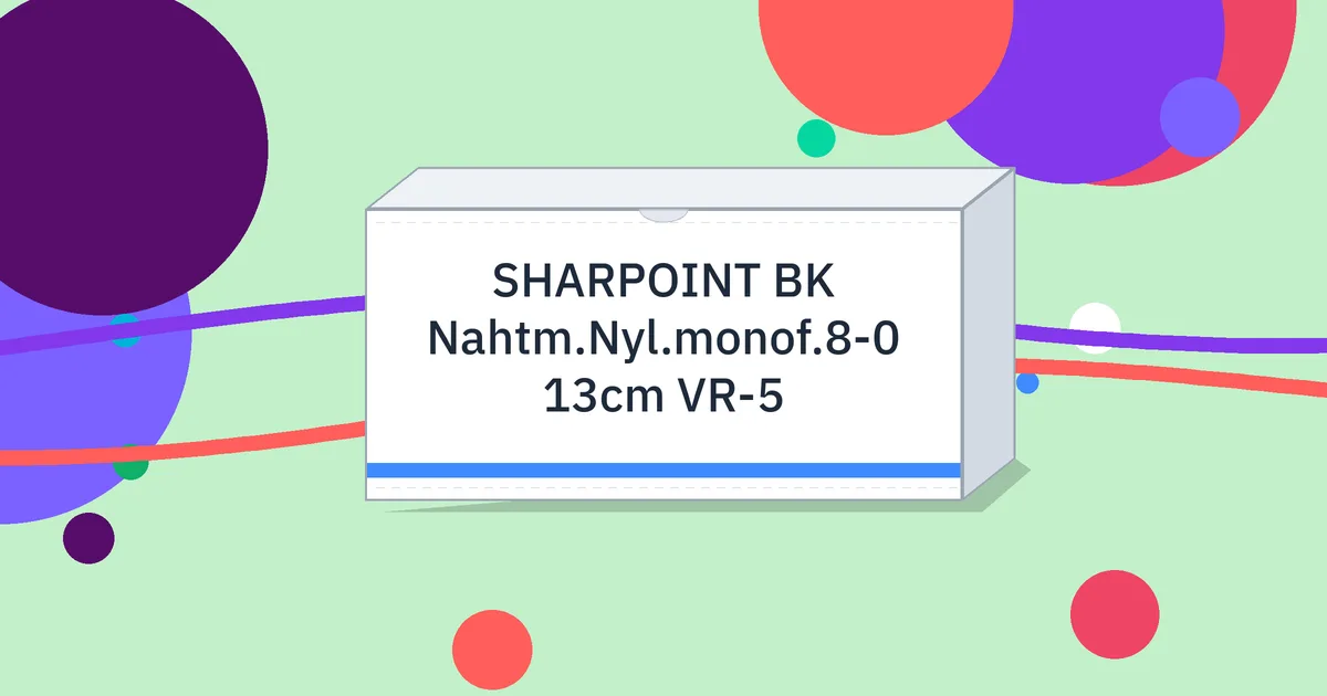 Symbolbild: Packung mit der Aufschrift SHARPOINT BK Nahtm.Nyl.monof.8-0 13cm VR-5 (PZN 17983691) – Verfügbarkeit und Bezug in Apotheken in Frankfurt am Main