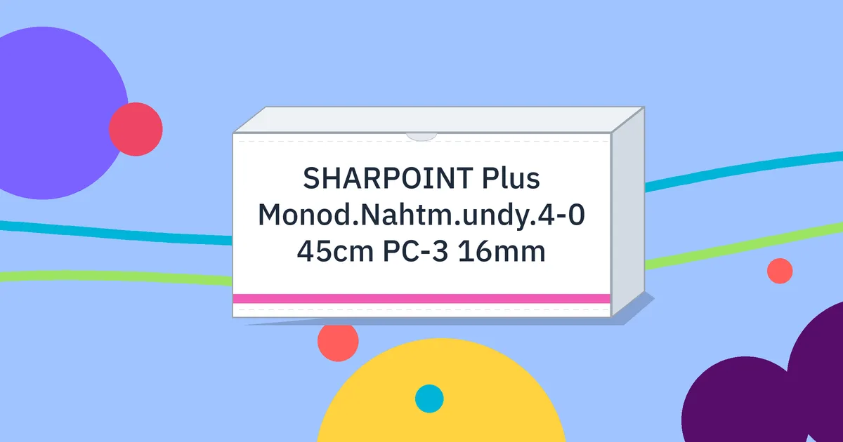 Symbolbild: Packung mit der Aufschrift SHARPOINT Plus Monod.Nahtm.undy.4-0 45cm PC-3 16mm (PZN 17986749) – Verfügbarkeit und Bezug in Apotheken in Frankfurt am Main