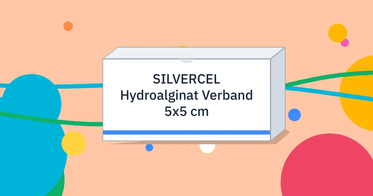 Symbolbild: Packung mit der Aufschrift SILVERCEL Hydroalginat Verband 5x5 cm (PZN 04054777) – Verfügbarkeit und Bezug in Apotheken in Frankfurt am Main