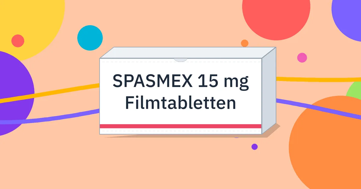 Symbolbild: Packung mit der Aufschrift SPASMEX 15 mg Filmtabletten (PZN 19054122) – Verfügbarkeit und Bezug in Apotheken in Frankfurt am Main