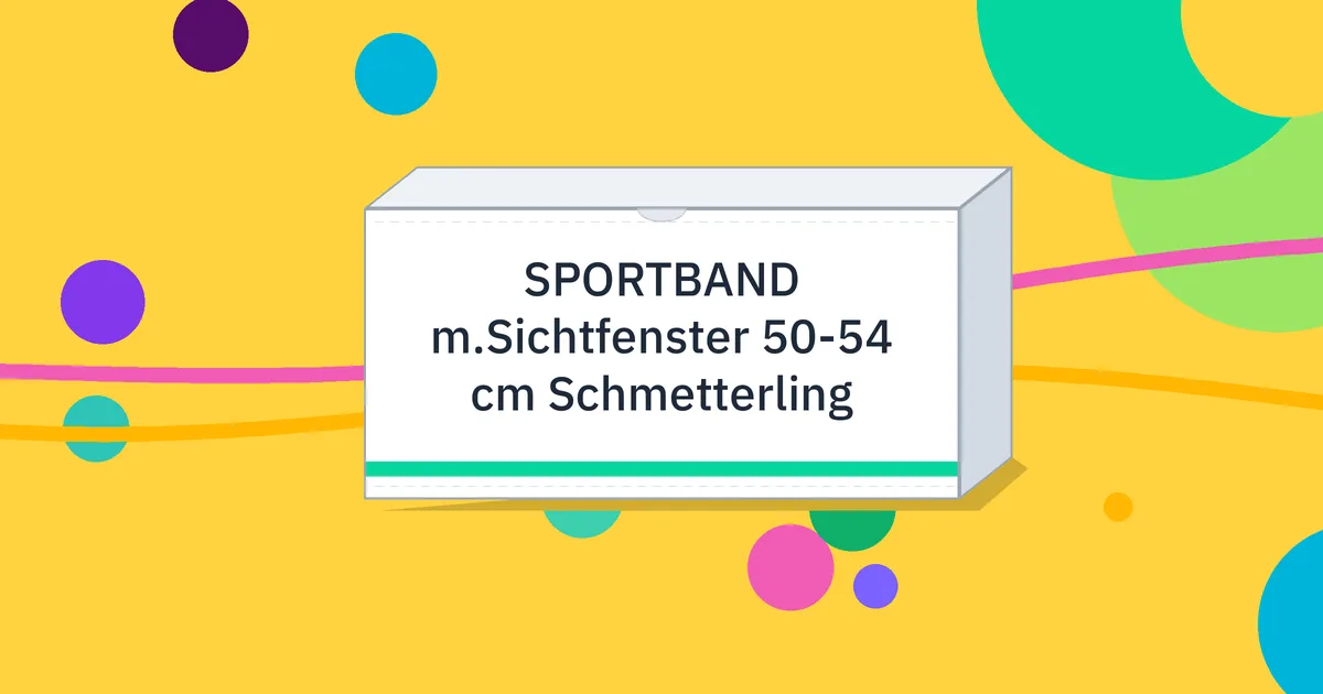 Symbolbild: Packung mit der Aufschrift SPORTBAND m.Sichtfenster 50-54 cm Schmetterling (PZN 13916433) – Verfügbarkeit und Bezug in Apotheken in Frankfurt am Main
