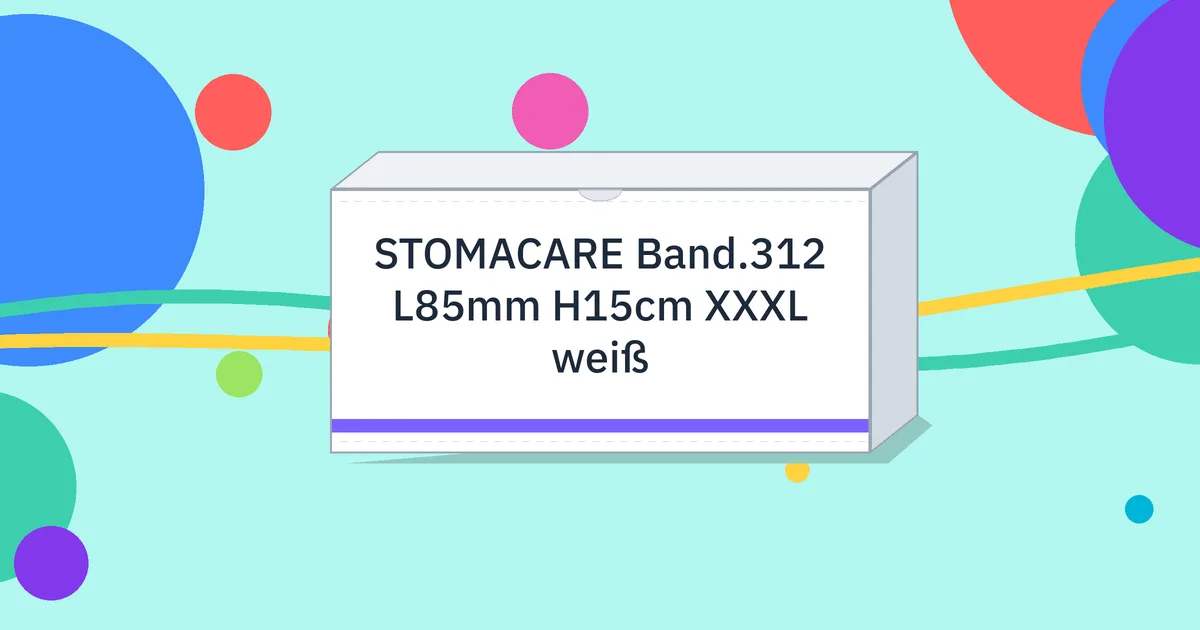 Symbolbild: Packung mit der Aufschrift STOMACARE Band.312 L85mm H15cm XXXL weiß (PZN 09437193) – Verfügbarkeit und Bezug in Apotheken in Frankfurt am Main
