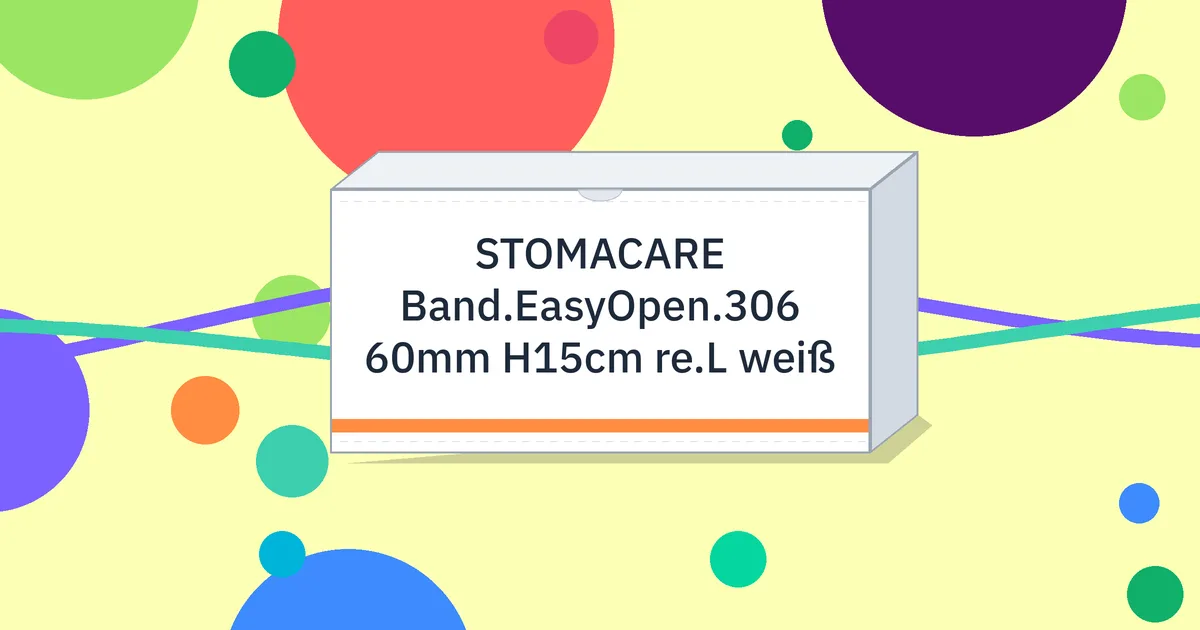 Symbolbild: Packung mit der Aufschrift STOMACARE Band.EasyOpen.306 60mm H15cm re.L weiß (PZN 07664772) – Verfügbarkeit und Bezug in Apotheken in Frankfurt am Main