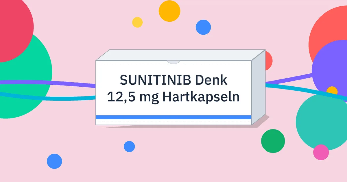 Symbolbild: Packung mit der Aufschrift SUNITINIB Denk 12,5 mg Hartkapseln (PZN 17295985) – Verfügbarkeit und Bezug in Apotheken in Frankfurt am Main