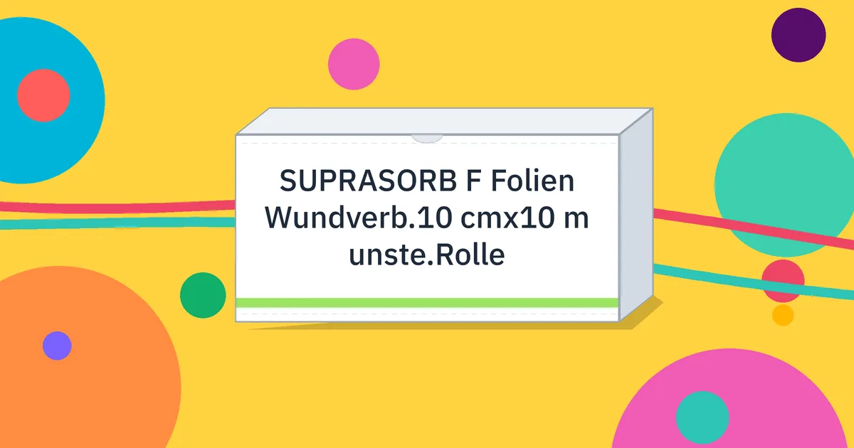 Symbolbild: Packung mit der Aufschrift SUPRASORB F Folien Wundverb.10 cmx10 m unste.Rolle (PZN 13858701) – Verfügbarkeit und Bezug in Apotheken in Frankfurt am Main