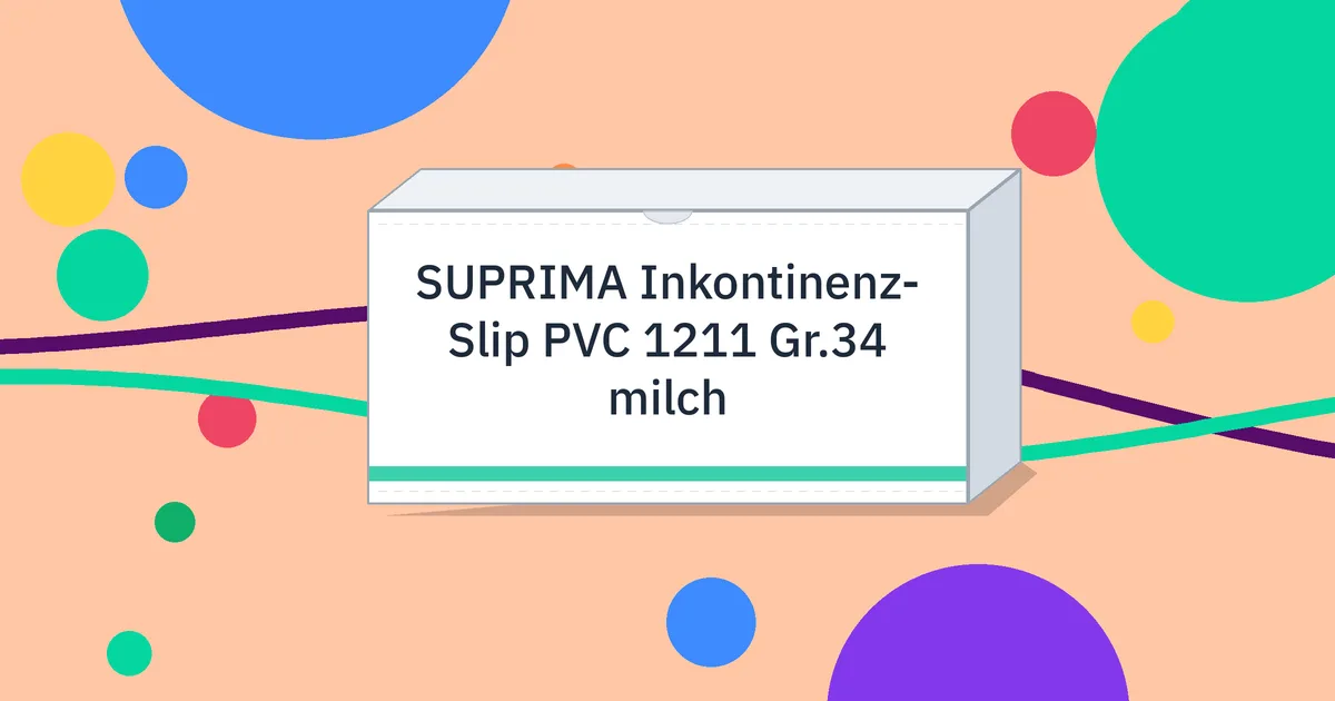 Symbolbild: Packung mit der Aufschrift SUPRIMA Inkontinenz-Slip PVC 1211 Gr.34 milch (PZN 03922409) – Verfügbarkeit und Bezug in Apotheken in Frankfurt am Main