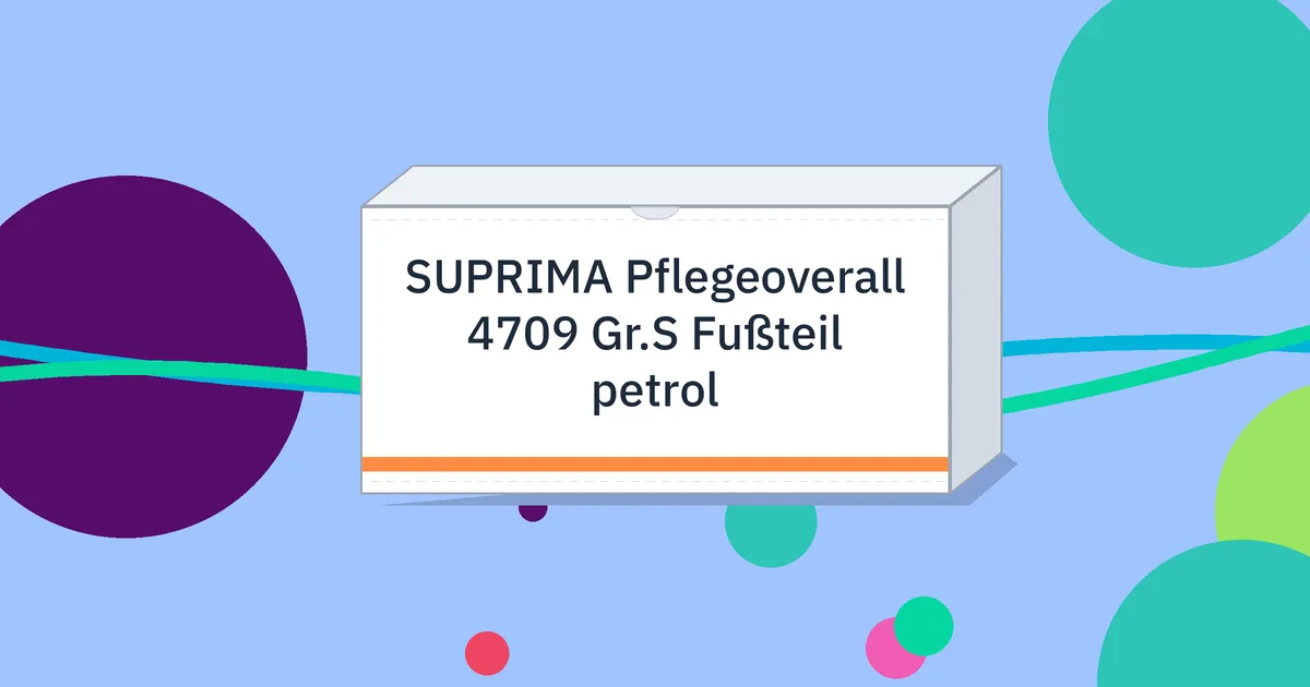 Symbolbild: Packung mit der Aufschrift SUPRIMA Pflegeoverall 4709 Gr.S Fußteil petrol (PZN 11660320) – Verfügbarkeit und Bezug in Apotheken in Frankfurt am Main