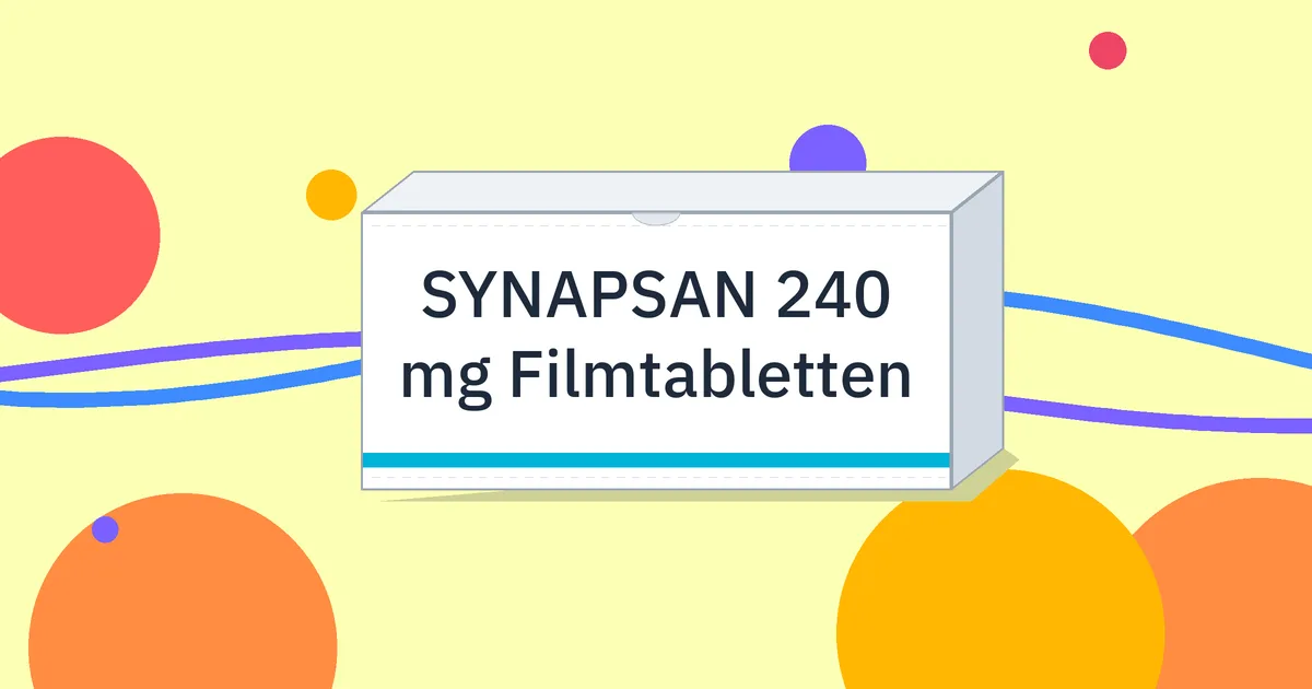 Symbolbild: Packung mit der Aufschrift SYNAPSAN 240 mg Filmtabletten (PZN 18673745) – Verfügbarkeit und Bezug in Apotheken in Frankfurt am Main