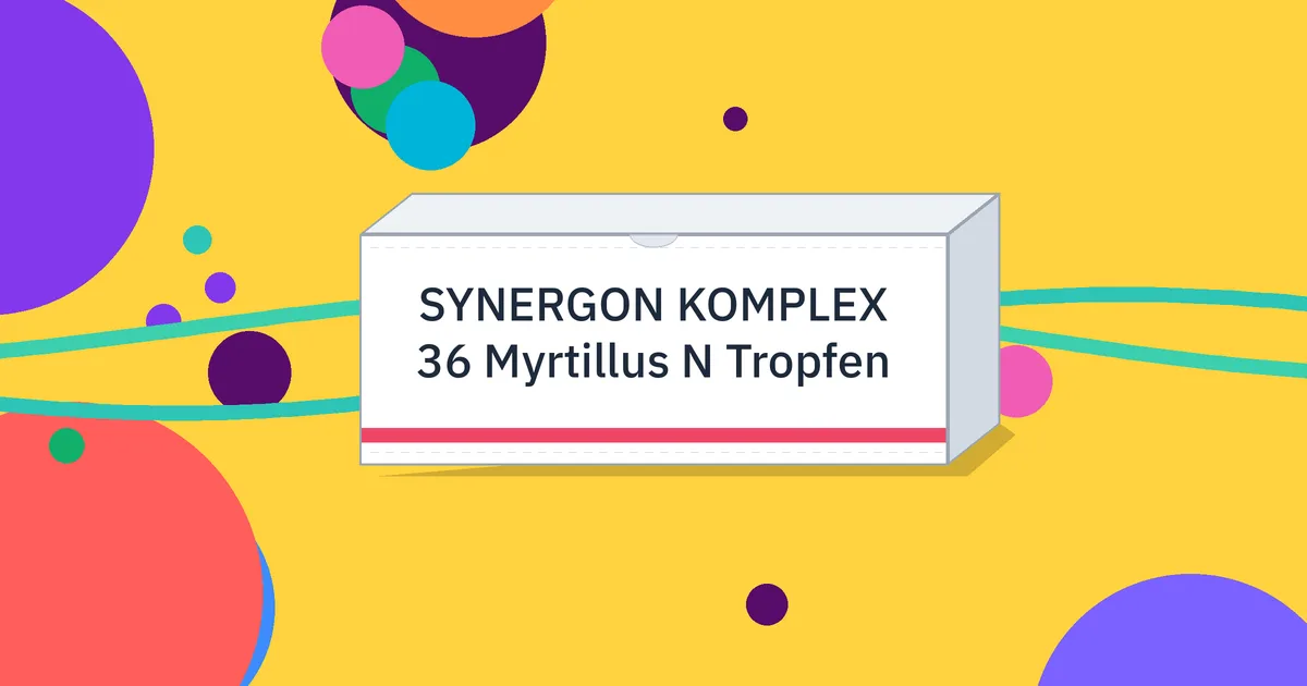 Symbolbild: Packung mit der Aufschrift SYNERGON KOMPLEX 36 Myrtillus N Tropfen (PZN 02232128) – Verfügbarkeit und Bezug in Apotheken in Frankfurt am Main