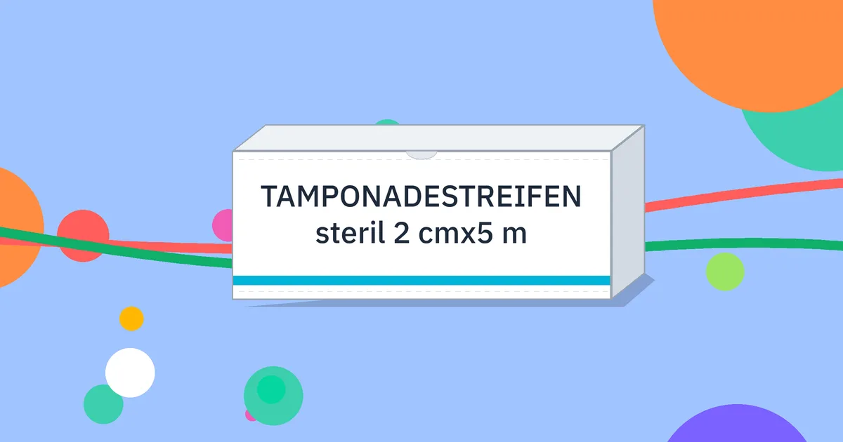 Symbolbild: Packung mit der Aufschrift TAMPONADESTREIFEN steril 2 cmx5 m (PZN 00263952) – Verfügbarkeit und Bezug in Apotheken in Frankfurt am Main
