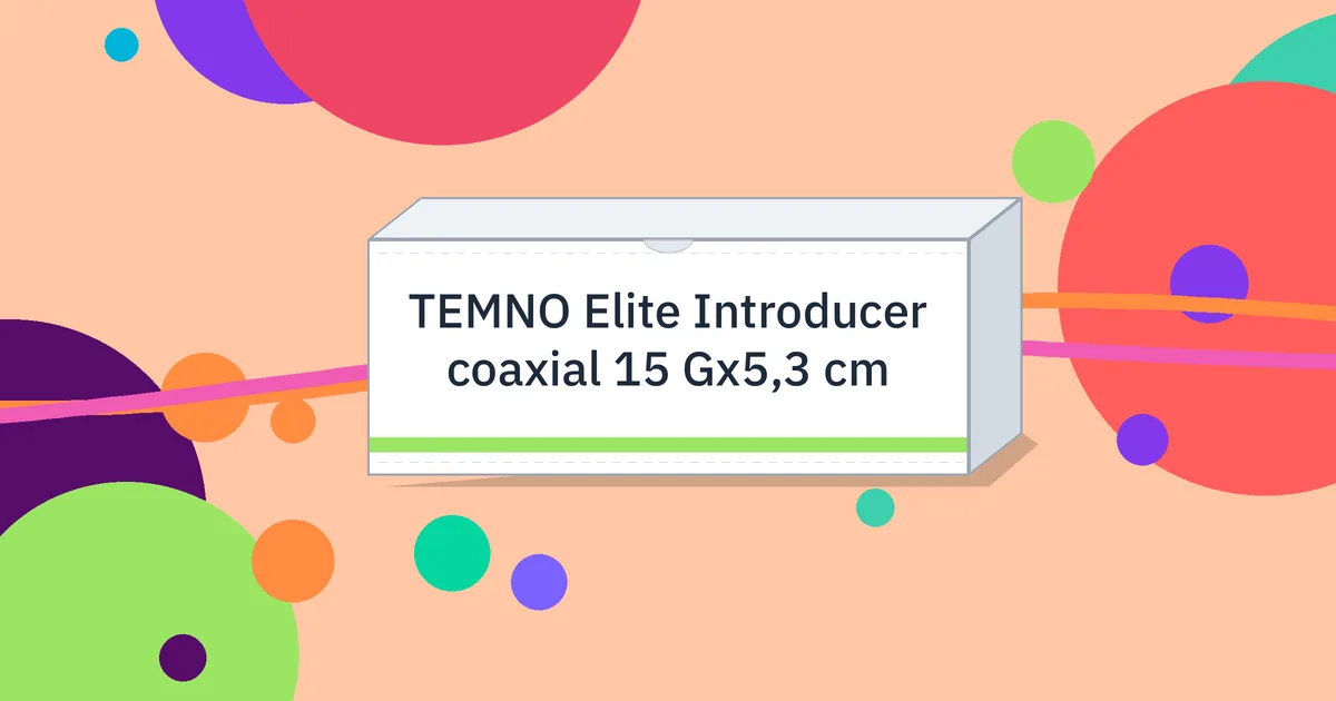 Symbolbild: Packung mit der Aufschrift TEMNO Elite Introducer coaxial 15 Gx5,3 cm (PZN 18765418) – Verfügbarkeit und Bezug in Apotheken in Frankfurt am Main