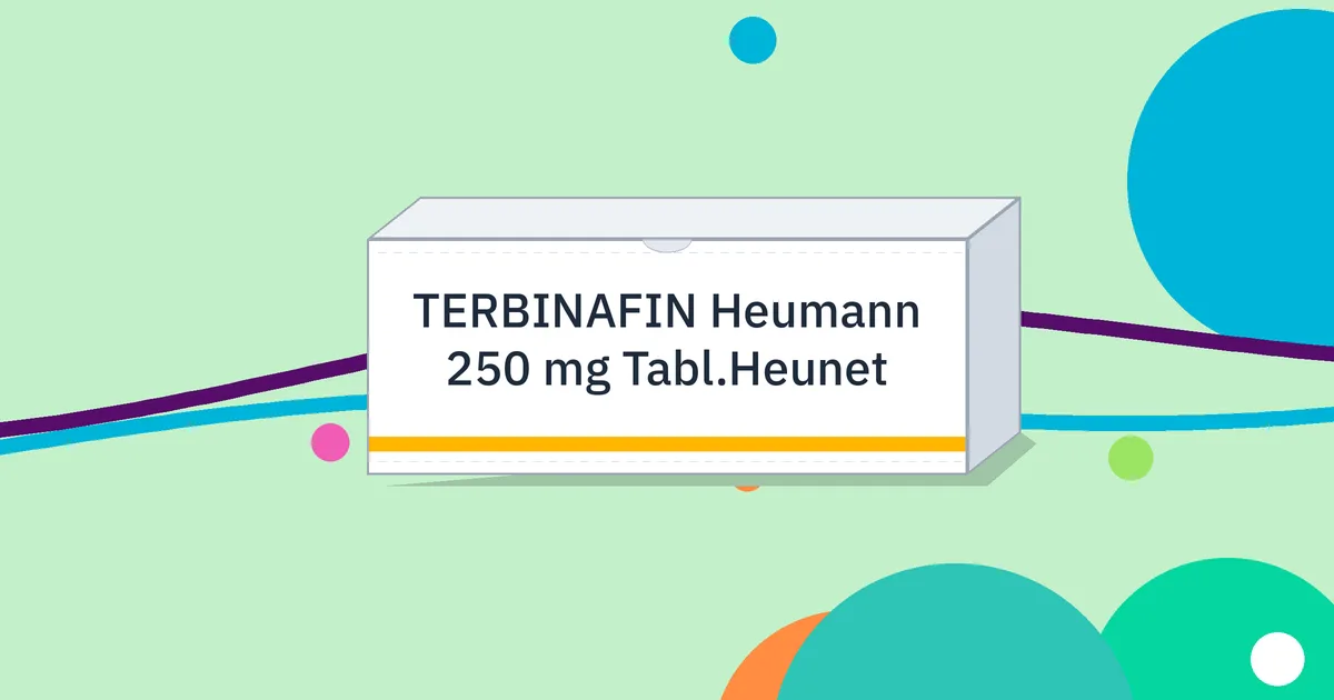 Symbolbild: Packung mit der Aufschrift TERBINAFIN Heumann 250 mg Tabl.Heunet (PZN 05888912) – Verfügbarkeit und Bezug in Apotheken in Frankfurt am Main
