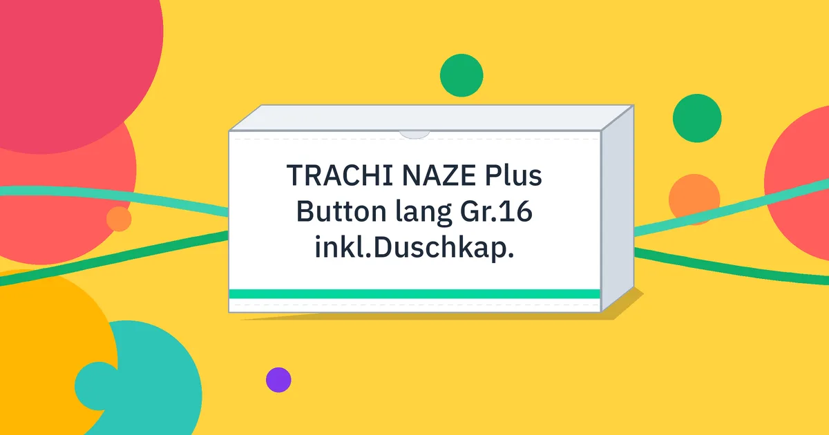 Symbolbild: Packung mit der Aufschrift TRACHI NAZE Plus Button lang Gr.16 inkl.Duschkap. (PZN 02399911) – Verfügbarkeit und Bezug in Apotheken in Frankfurt am Main
