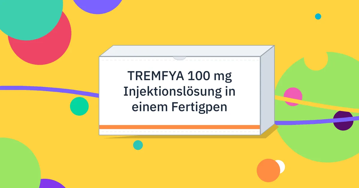 Symbolbild: Packung mit der Aufschrift TREMFYA 100 mg Injektionslösung in einem Fertigpen (PZN 19201178) – Verfügbarkeit und Bezug in Apotheken in Frankfurt am Main