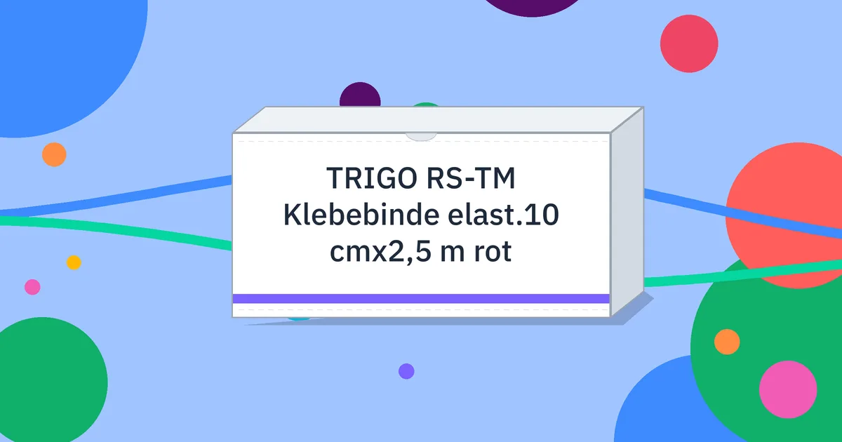 Symbolbild: Packung mit der Aufschrift TRIGO RS-TM Klebebinde elast.10 cmx2,5 m rot (PZN 20342926) – Verfügbarkeit und Bezug in Apotheken in Frankfurt am Main