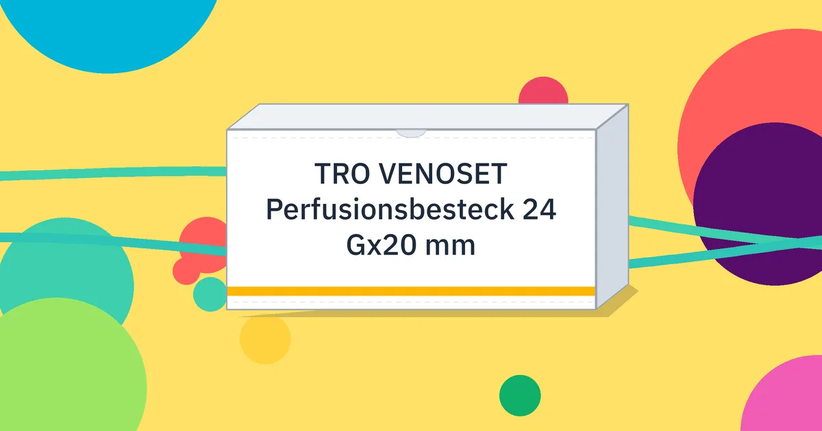 Symbolbild: Packung mit der Aufschrift TRO VENOSET Perfusionsbesteck 24 Gx20 mm (PZN 11297902) – Verfügbarkeit und Bezug in Apotheken in Frankfurt am Main