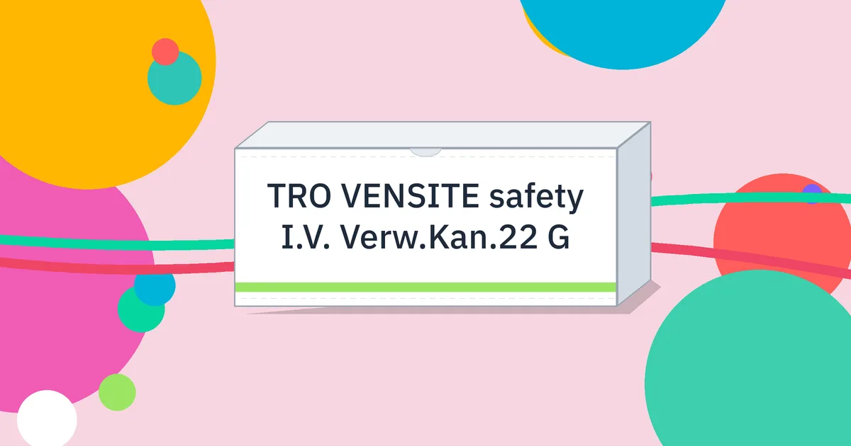 Symbolbild: Packung mit der Aufschrift TRO VENSITE safety I.V. Verw.Kan.22 G (PZN 11187987) – Verfügbarkeit und Bezug in Apotheken in Frankfurt am Main