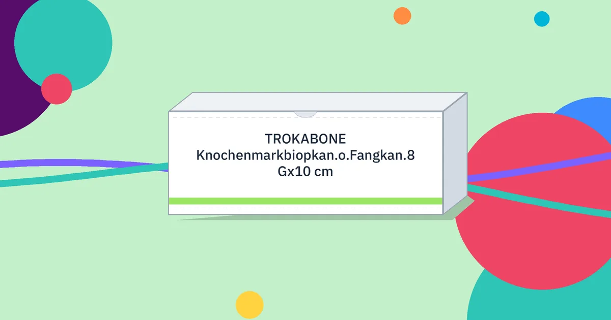 Symbolbild: Packung mit der Aufschrift TROKABONE Knochenmarkbiopkan.o.Fangkan.8 Gx10 cm (PZN 03938379) – Verfügbarkeit und Bezug in Apotheken in Frankfurt am Main