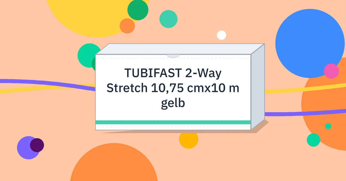 Symbolbild: Packung mit der Aufschrift TUBIFAST 2-Way Stretch 10,75 cmx10 m gelb (PZN 19890597) – Verfügbarkeit und Bezug in Apotheken in Frankfurt am Main