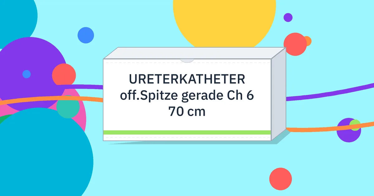 Symbolbild: Packung mit der Aufschrift URETERKATHETER off.Spitze gerade Ch 6 70 cm (PZN 00446457) – Verfügbarkeit und Bezug in Apotheken in Frankfurt am Main
