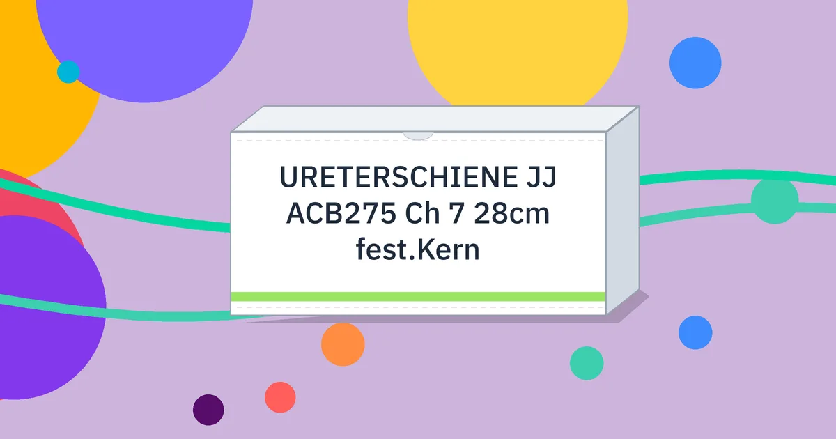 Symbolbild: Packung mit der Aufschrift URETERSCHIENE JJ ACB275 Ch 7 28cm fest.Kern (PZN 01358229) – Verfügbarkeit und Bezug in Apotheken in Frankfurt am Main