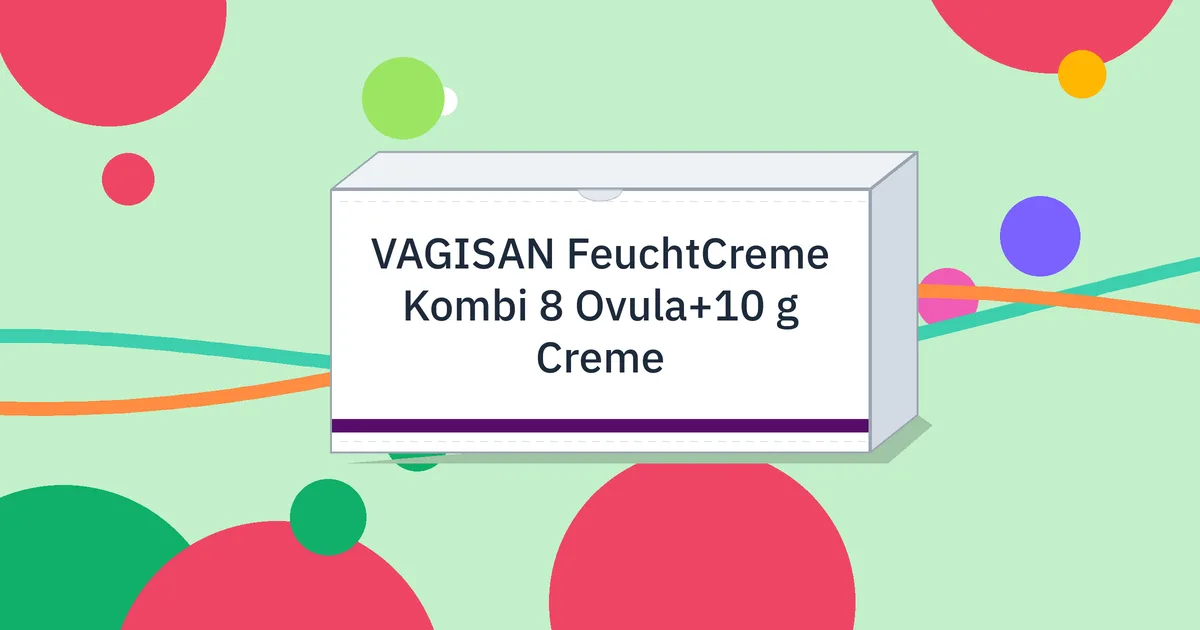 Symbolbild: Packung mit der Aufschrift VAGISAN FeuchtCreme Kombi 8 Ovula+10 g Creme (PZN 06882372) – Verfügbarkeit und Bezug in Apotheken in Frankfurt am Main