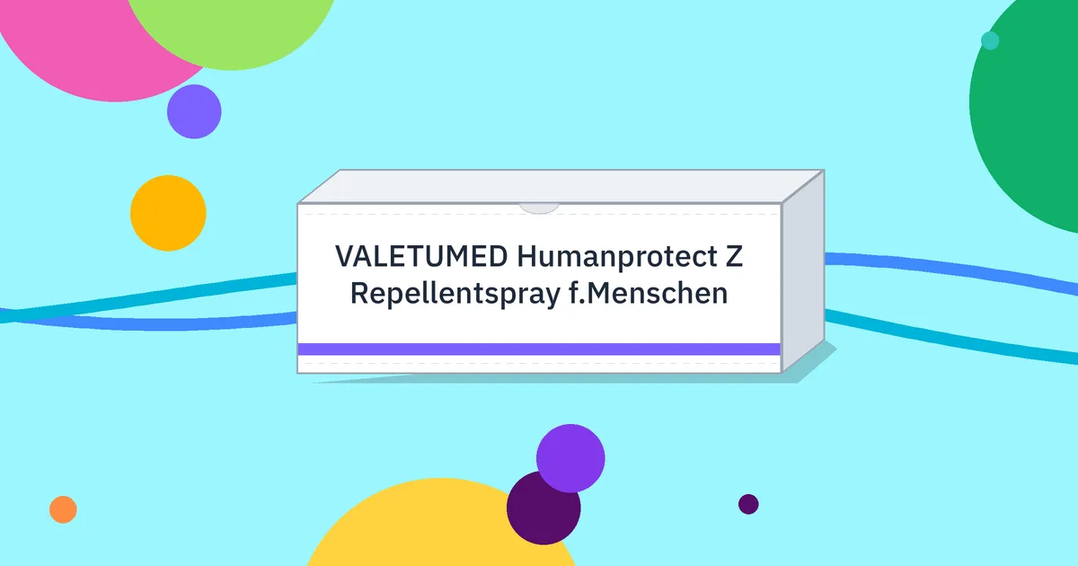 Symbolbild: Packung mit der Aufschrift VALETUMED Humanprotect Z Repellentspray f.Menschen (PZN 20189560) – Verfügbarkeit und Bezug in Apotheken in Frankfurt am Main
