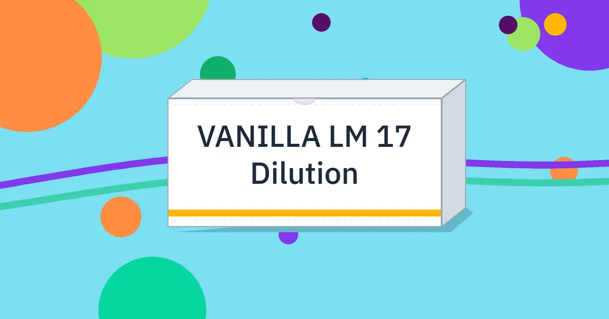 Symbolbild: Packung mit der Aufschrift VANILLA LM 17 Dilution (PZN 13263698) – Verfügbarkeit und Bezug in Apotheken in Frankfurt am Main