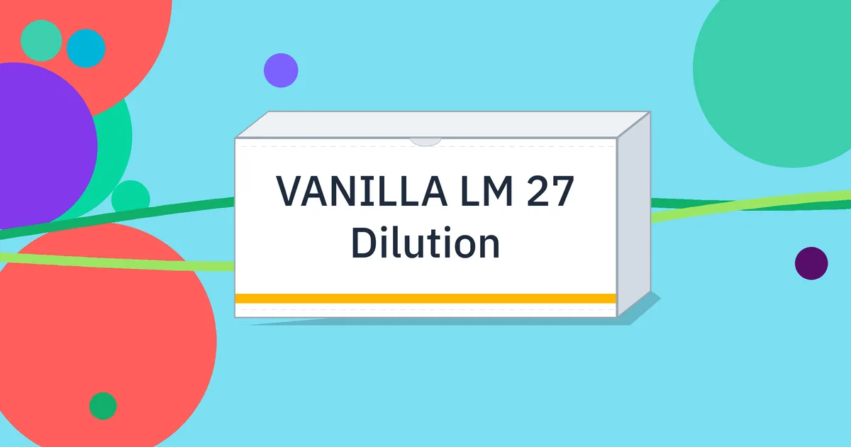 Symbolbild: Packung mit der Aufschrift VANILLA LM 27 Dilution (PZN 13263913) – Verfügbarkeit und Bezug in Apotheken in Frankfurt am Main