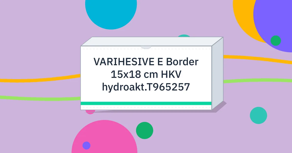 Symbolbild: Packung mit der Aufschrift VARIHESIVE E Border 15x18 cm HKV hydroakt.T965257 (PZN 00001749) – Verfügbarkeit und Bezug in Apotheken in Frankfurt am Main