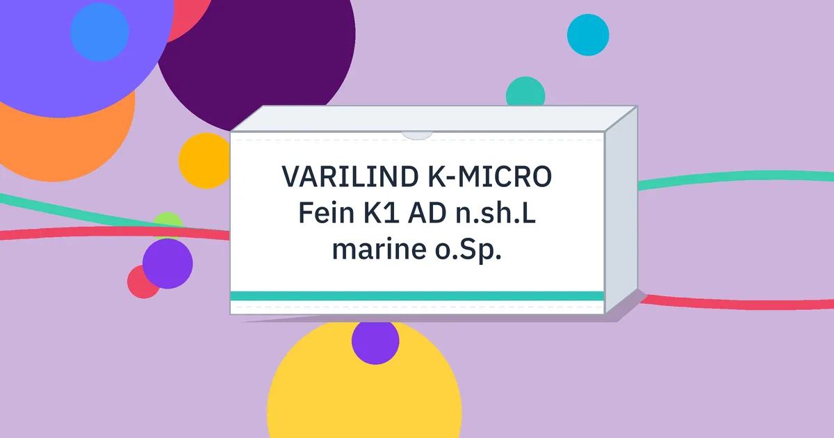 Symbolbild: Packung mit der Aufschrift VARILIND K-MICRO Fein K1 AD n.sh.L marine o.Sp. (PZN 20557549) – Verfügbarkeit und Bezug in Apotheken in Frankfurt am Main