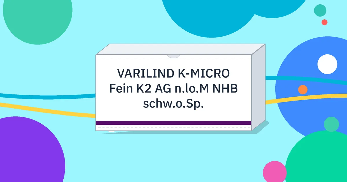 Symbolbild: Packung mit der Aufschrift VARILIND K-MICRO Fein K2 AG n.lo.M NHB schw.o.Sp. (PZN 20556751) – Verfügbarkeit und Bezug in Apotheken in Frankfurt am Main