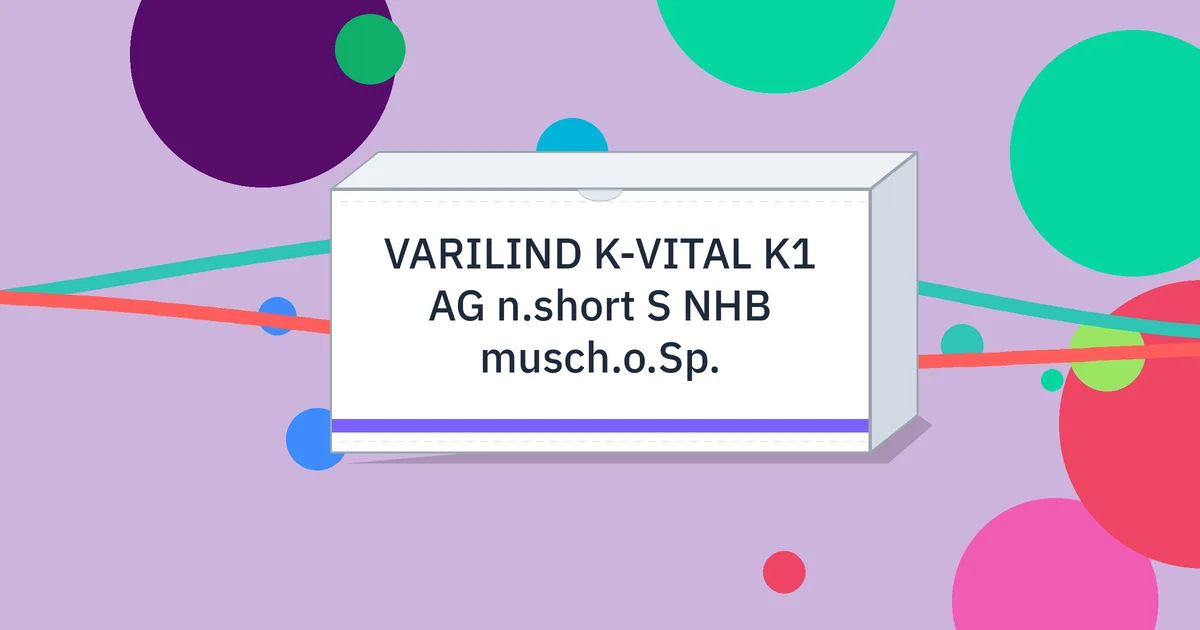 Symbolbild: Packung mit der Aufschrift VARILIND K-VITAL K1 AG n.short S NHB musch.o.Sp. (PZN 20564006) – Verfügbarkeit und Bezug in Apotheken in Frankfurt am Main