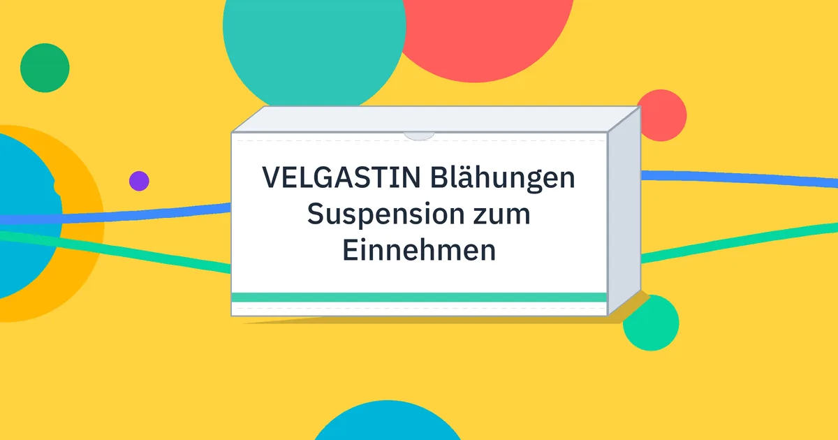Symbolbild: Packung mit der Aufschrift VELGASTIN Blähungen Suspension zum Einnehmen (PZN 17824142) – Verfügbarkeit und Bezug in Apotheken in Frankfurt am Main