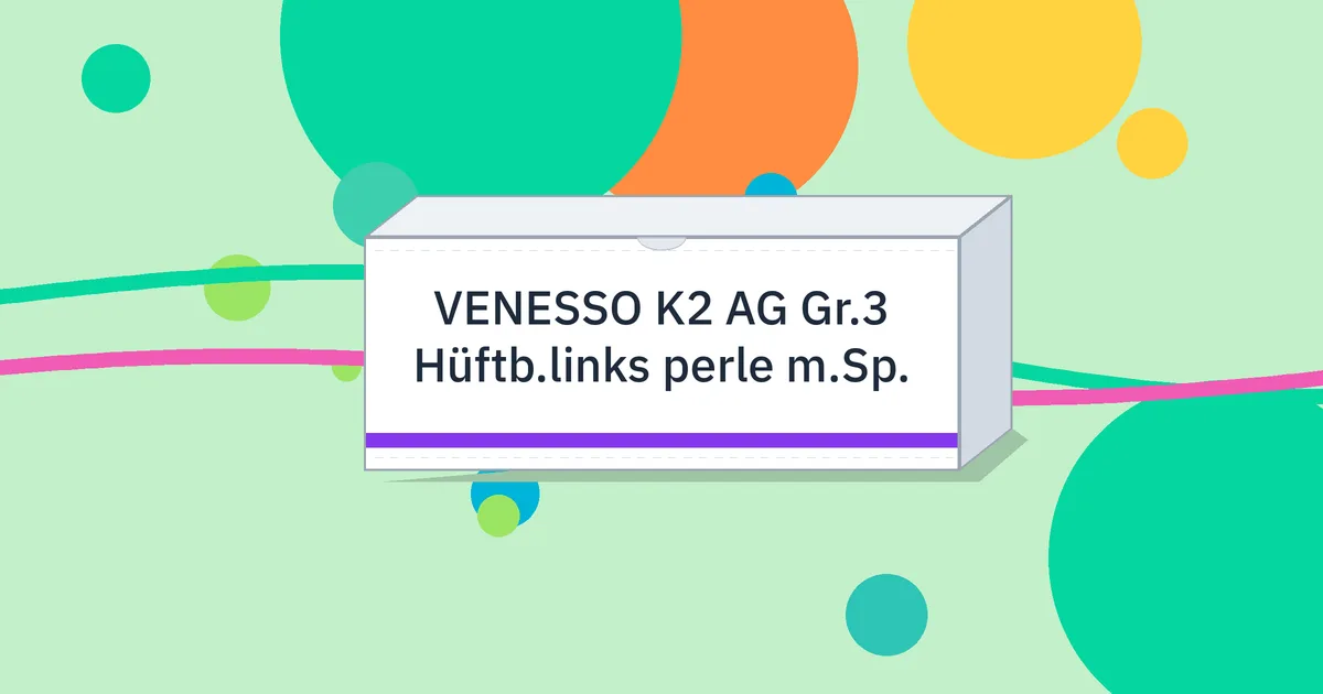 Symbolbild: Packung mit der Aufschrift VENESSO K2 AG Gr.3 Hüftb.links perle m.Sp. (PZN 03266738) – Verfügbarkeit und Bezug in Apotheken in Frankfurt am Main
