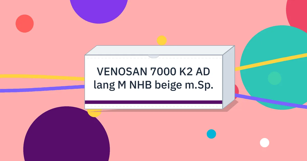 Symbolbild: Packung mit der Aufschrift VENOSAN 7000 K2 AD lang M NHB beige m.Sp. (PZN 14434400) – Verfügbarkeit und Bezug in Apotheken in Frankfurt am Main