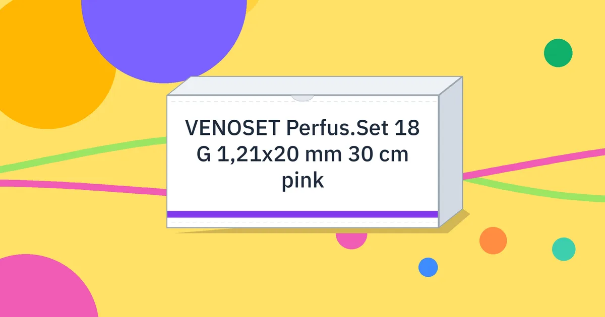 Symbolbild: Packung mit der Aufschrift VENOSET Perfus.Set 18 G 1,21x20 mm 30 cm pink (PZN 13846690) – Verfügbarkeit und Bezug in Apotheken in Frankfurt am Main