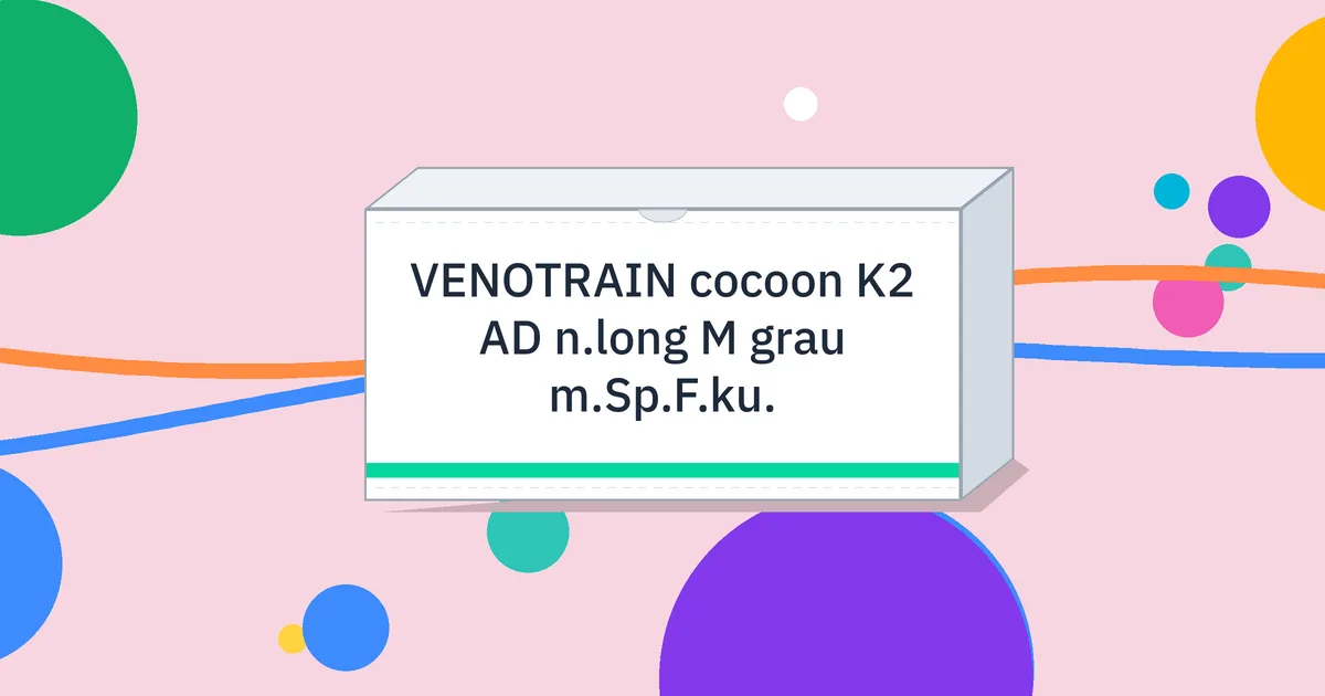 Symbolbild: Packung mit der Aufschrift VENOTRAIN cocoon K2 AD n.long M grau m.Sp.F.ku. (PZN 19198571) – Verfügbarkeit und Bezug in Apotheken in Frankfurt am Main