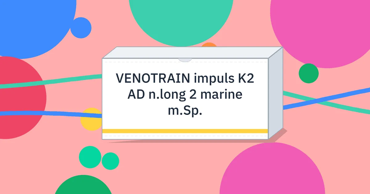 Symbolbild: Packung mit der Aufschrift VENOTRAIN impuls K2 AD n.long 2 marine m.Sp. (PZN 15221126) – Verfügbarkeit und Bezug in Apotheken in Frankfurt am Main