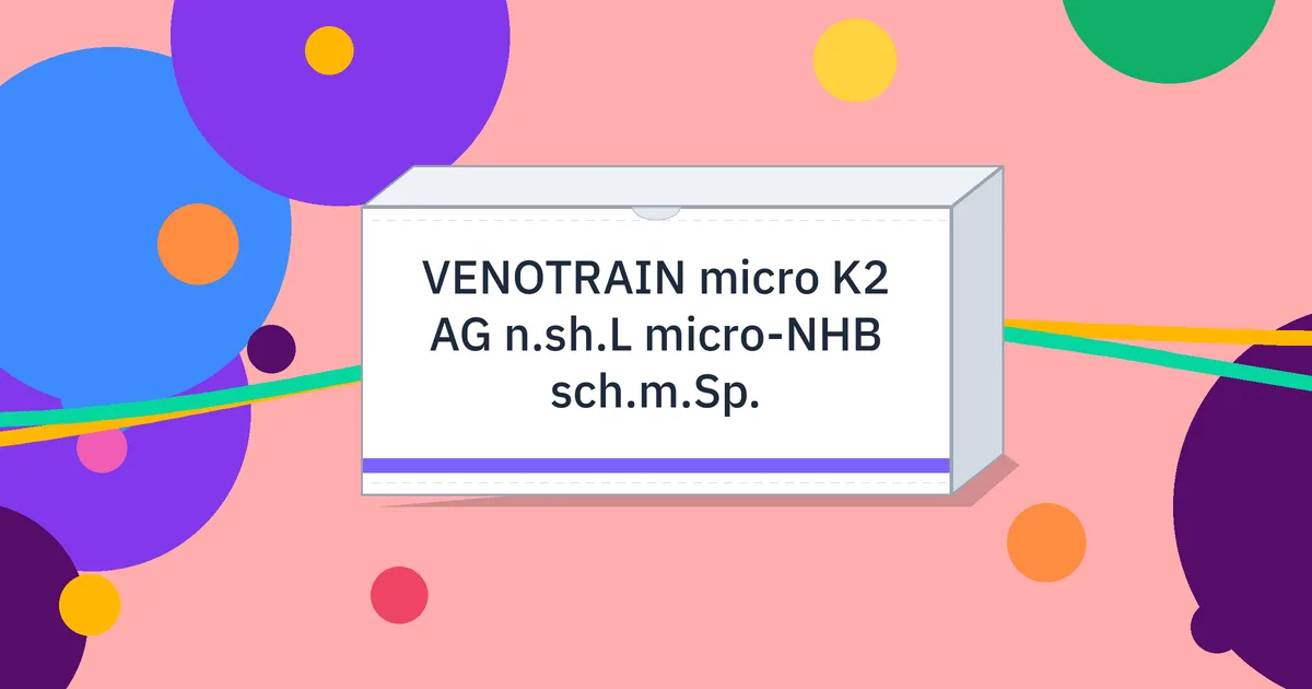 Symbolbild: Packung mit der Aufschrift VENOTRAIN micro K2 AG n.sh.L micro-NHB sch.m.Sp. (PZN 16066484) – Verfügbarkeit und Bezug in Apotheken in Frankfurt am Main