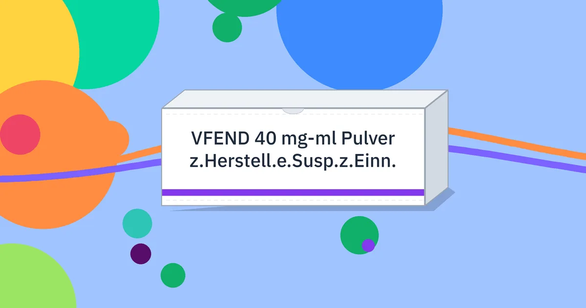 Symbolbild: Packung mit der Aufschrift VFEND 40 mg-ml Pulver z.Herstell.e.Susp.z.Einn. (PZN 15994992) – Verfügbarkeit und Bezug in Apotheken in Frankfurt am Main