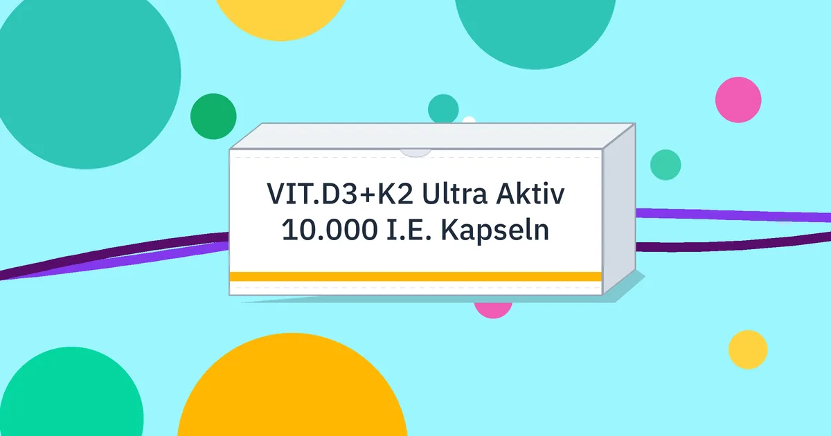 Symbolbild: Packung mit der Aufschrift VIT.D3+K2 Ultra Aktiv 10.000 I.E. Kapseln (PZN 13418675) – Verfügbarkeit und Bezug in Apotheken in Frankfurt am Main