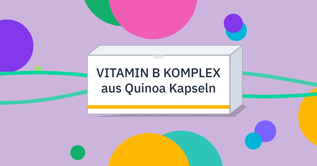 Symbolbild: Packung mit der Aufschrift VITAMIN B KOMPLEX aus Quinoa Kapseln (PZN 15233520) – Verfügbarkeit und Bezug in Apotheken in Frankfurt am Main
