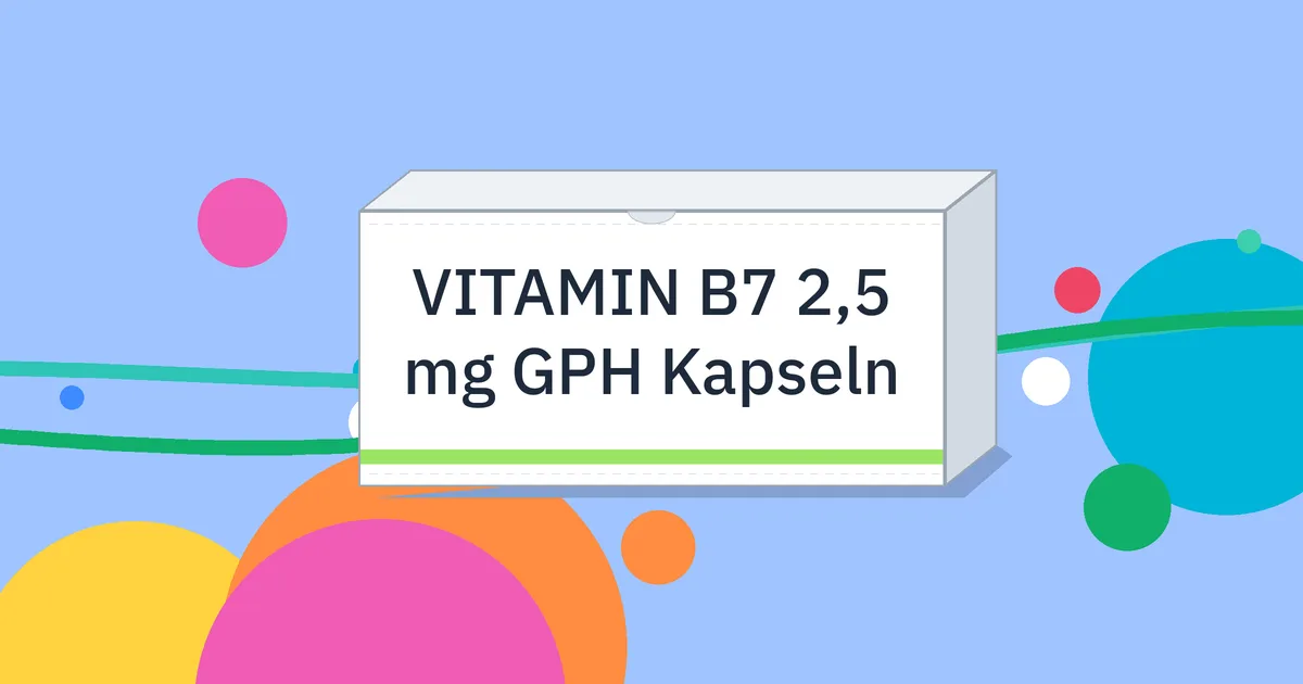 Symbolbild: Packung mit der Aufschrift VITAMIN B7 2,5 mg GPH Kapseln (PZN 09786829) – Verfügbarkeit und Bezug in Apotheken in Frankfurt am Main
