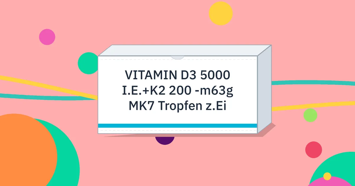 Symbolbild: Packung mit der Aufschrift VITAMIN D3 5000 I.E.+K2 200 -m63g MK7 Tropfen z.Ei (PZN 20384385) – Verfügbarkeit und Bezug in Apotheken in Frankfurt am Main