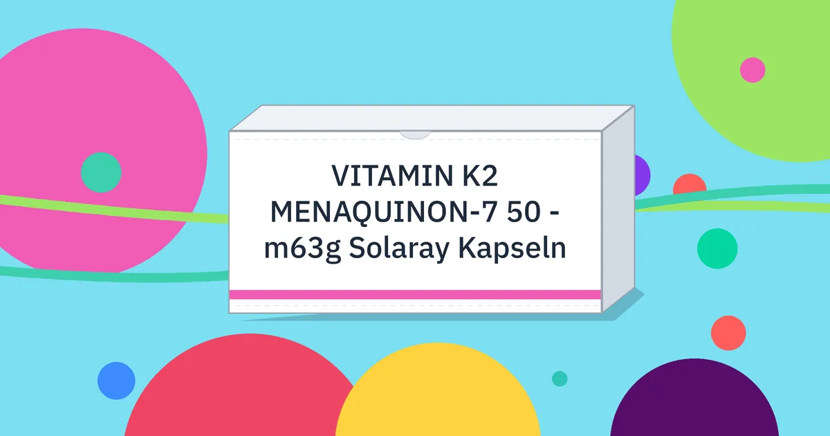 Symbolbild: Packung mit der Aufschrift VITAMIN K2 MENAQUINON-7 50 -m63g Solaray Kapseln (PZN 15880366) – Verfügbarkeit und Bezug in Apotheken in Frankfurt am Main