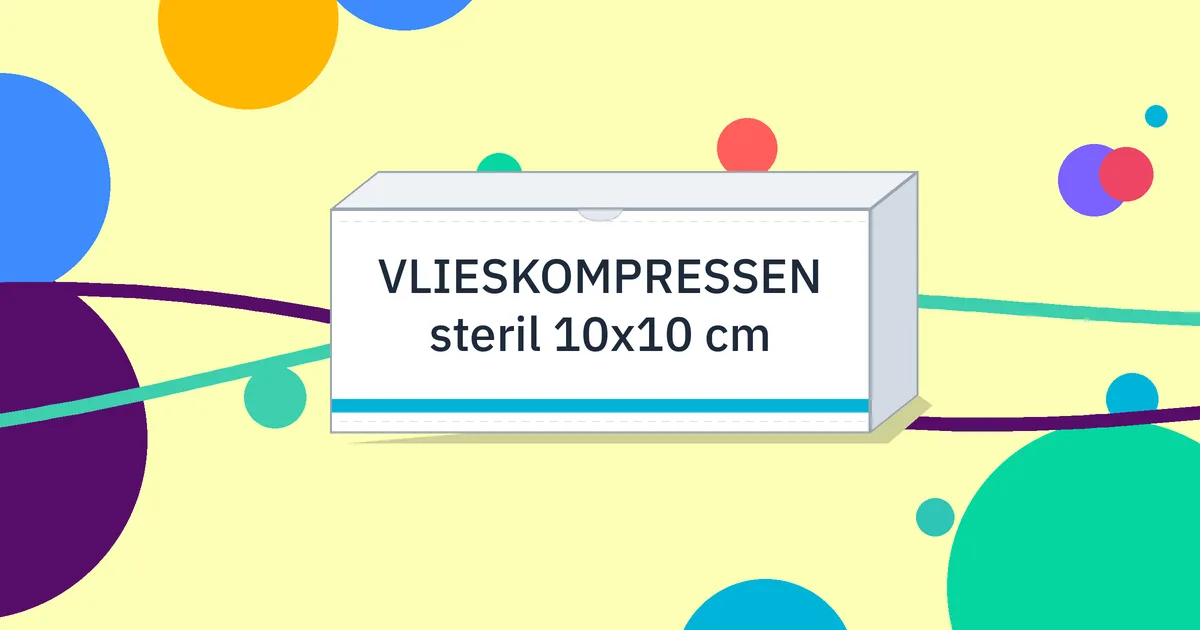 Symbolbild: Packung mit der Aufschrift VLIESKOMPRESSEN steril 10x10 cm (PZN 02067304) – Verfügbarkeit und Bezug in Apotheken in Frankfurt am Main